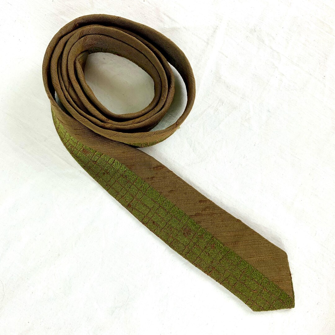 Vintage 1950-60s Wembley Thin Skinny Necktie Khaki Green Textured ...