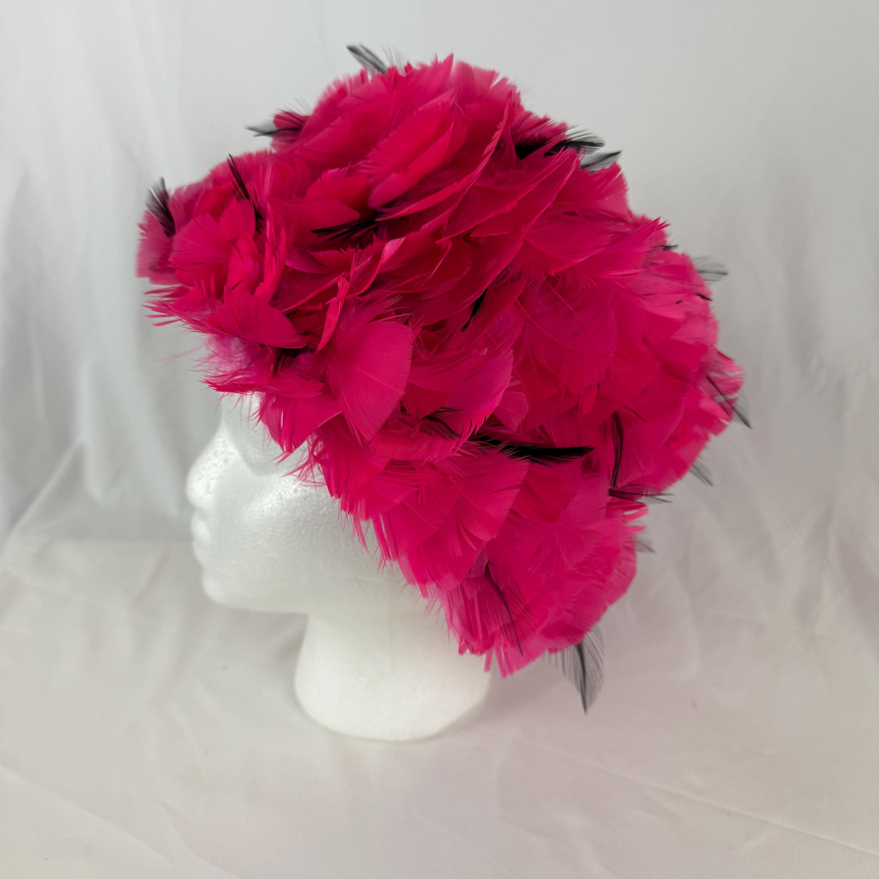 Vintage 1960s Hot Pink Feather Bucket Hat: Mid-century Modern Costume ...