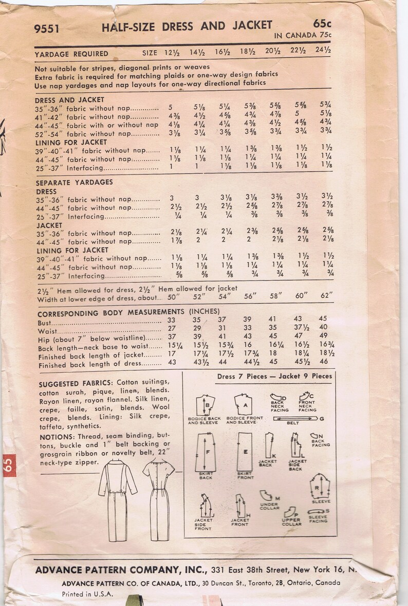Uncut 1960 Advance Pattern 9551 Sheath Dress and Jacket - Etsy