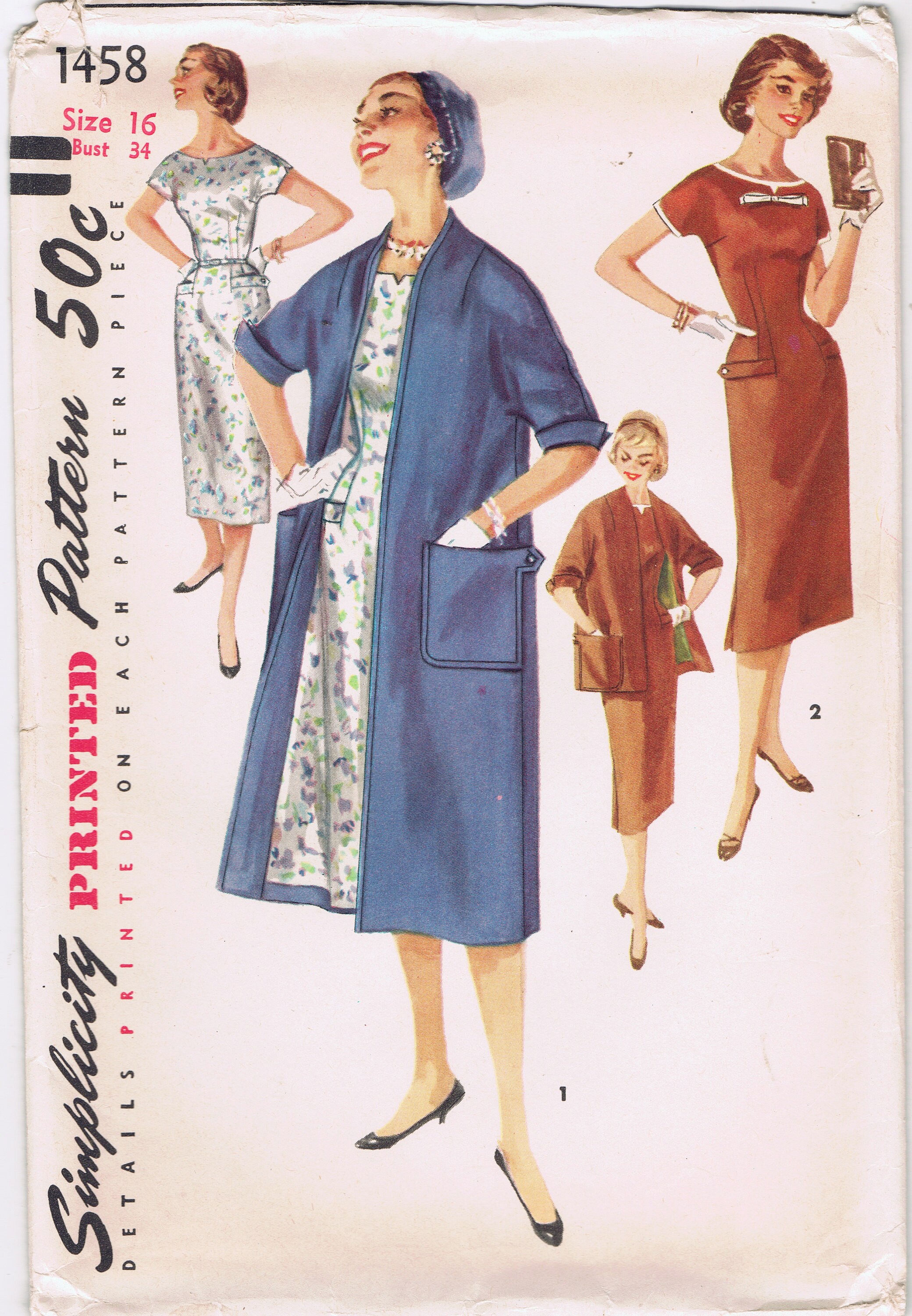 Uncut 1955 Simplicity Pattern 1458 Wiggle Dress and Coat or | Etsy