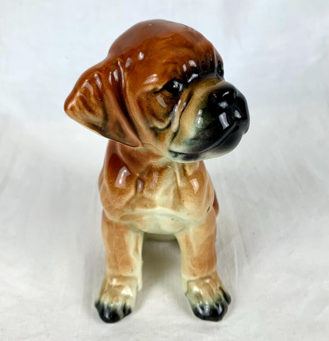 Vintage 1950s Large Porcelain Boxer Dog Puppy Sitting Figurine 5.5 Inch ...