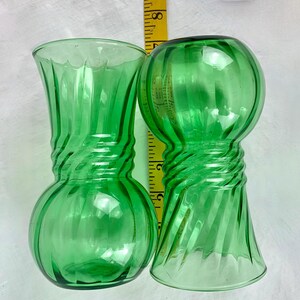 Pair of Anchor Hocking Vintage Vases See Through Green Glass Ribbed and ...