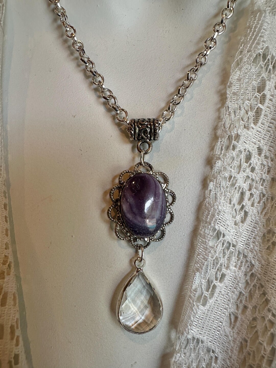 Rare Beautiful Wampum Shell Pendant With Crystal, Native American ...