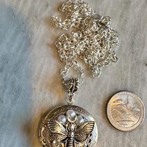 Silver Photo Locket With Deaths Head Moth Faux "moon" Pearls, Crystals ...