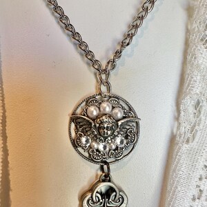 Vintage Pewter Faith Skeleton Key, Cherub Putti Guardian Angel With ...