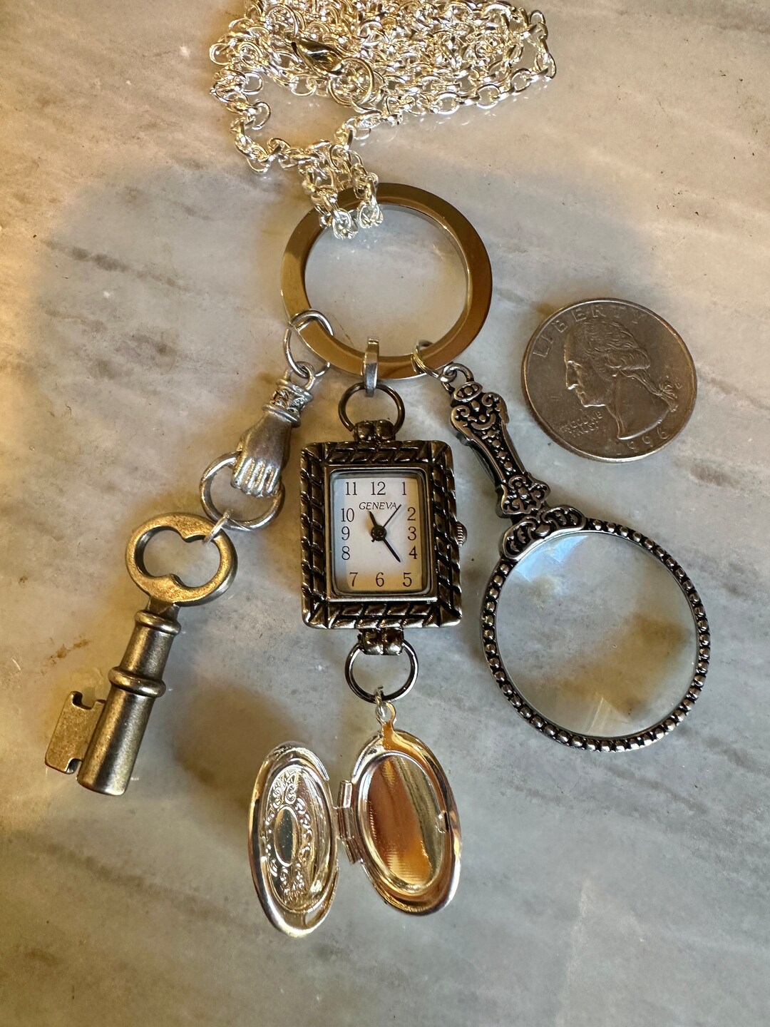 Victorian Inspired Chatelaine Working Watch Skeleton Key Magnifying ...