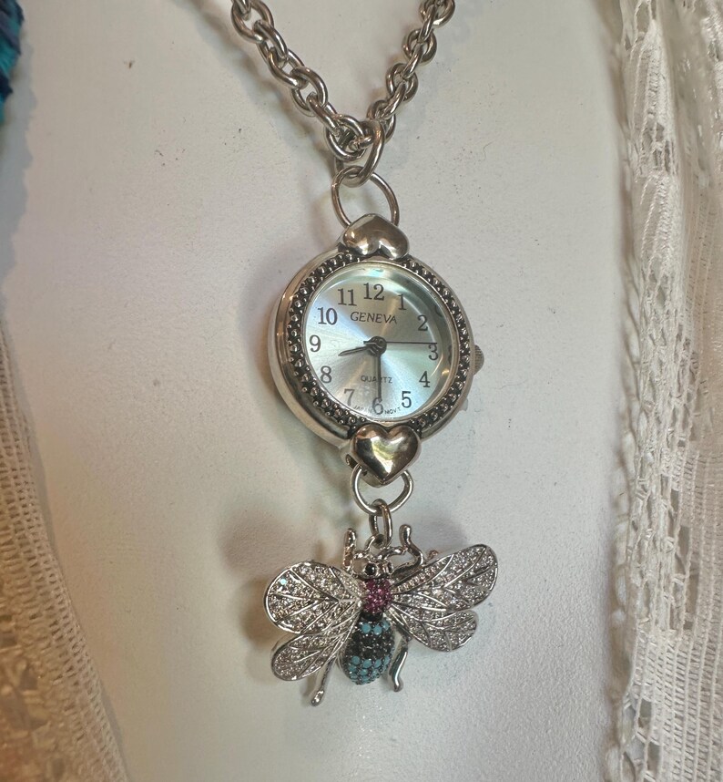 Crystal Honey Bee Blue Face Watch Necklace, Queen Bee Lover Gift - Etsy