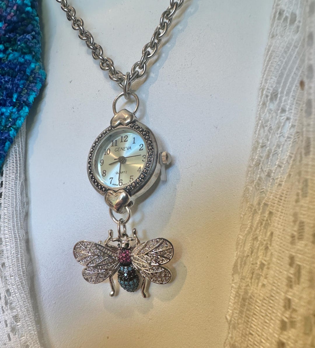 Crystal Honey Bee Blue Face Watch Necklace, Queen Bee Lover Gift - Etsy