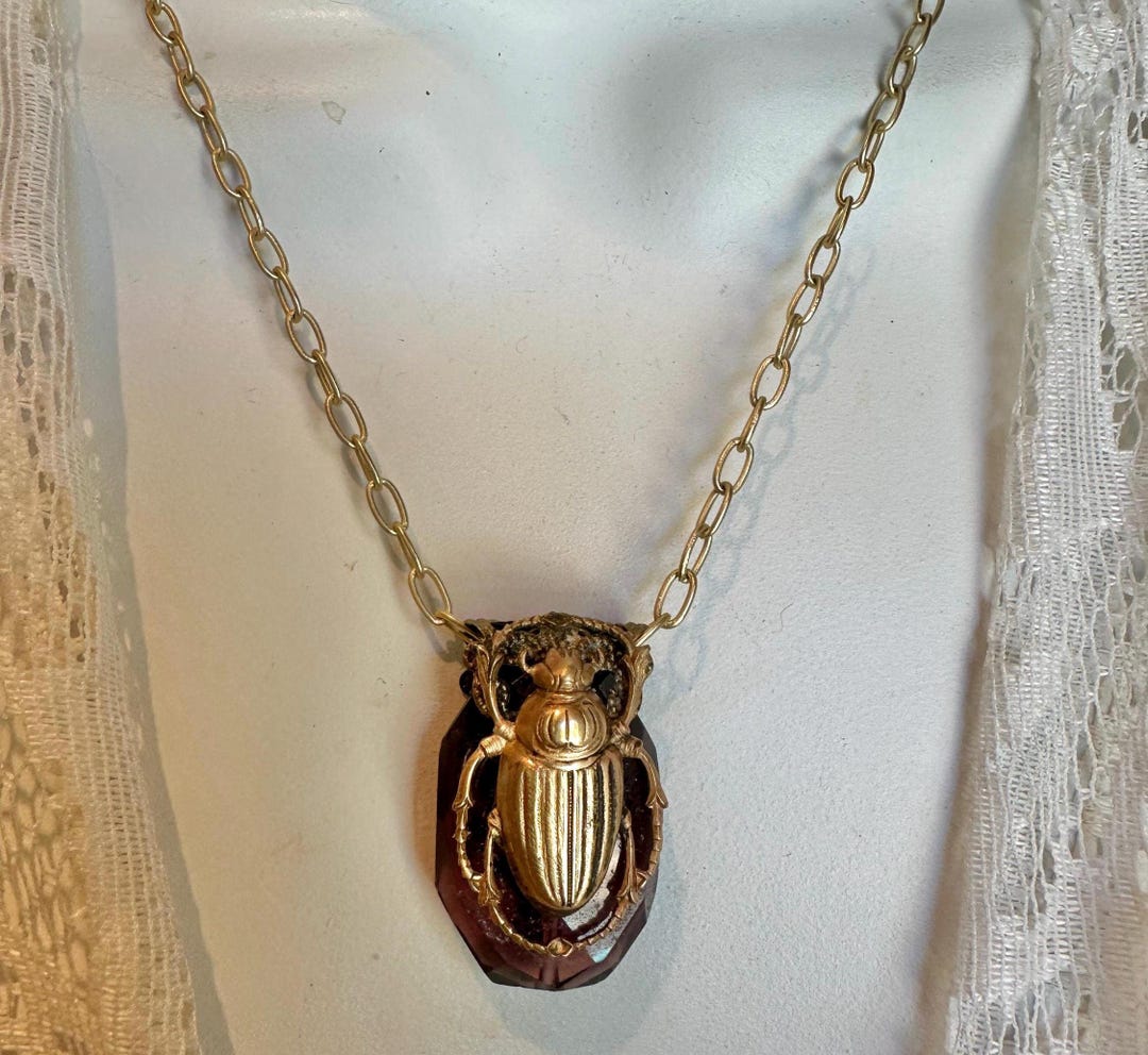 Scarab Beetle Egyptian Revival Style Purple Czech Glass, Vintage Heavy ...