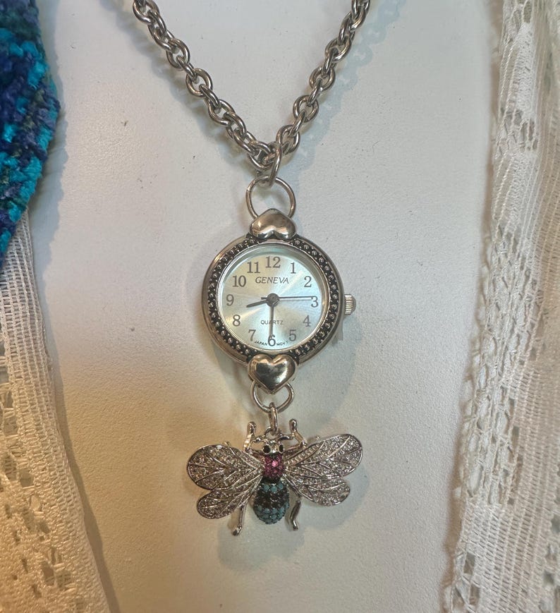 Crystal Honey Bee Blue Face Watch Necklace, Queen Bee Lover Gift - Etsy