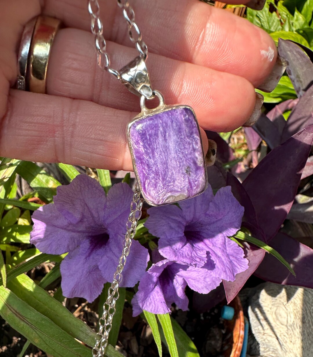 Purple Charoite Gemstone Set in Sterling Silver, Purple Stone Jewelry ...
