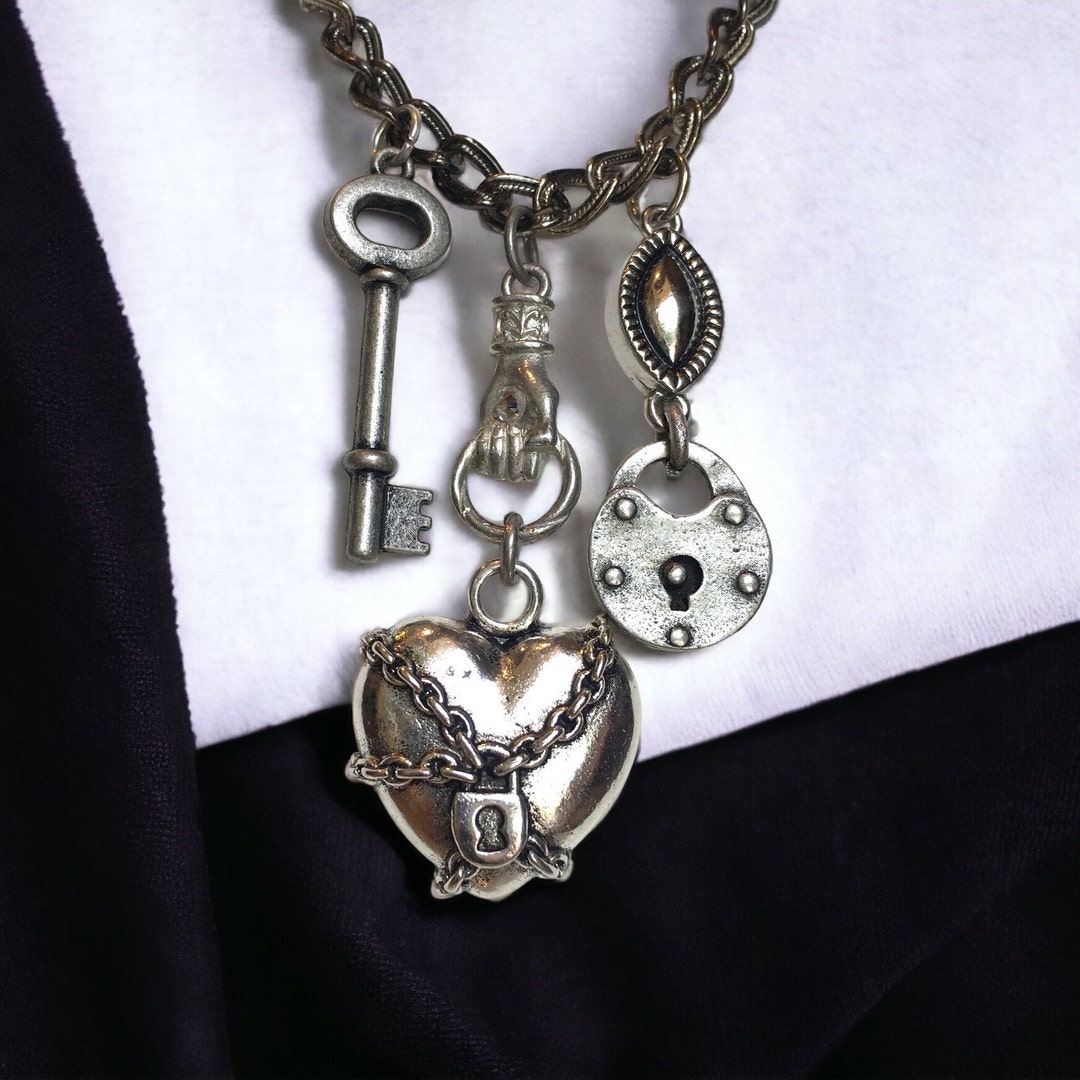 Gothic Punk Charm Chained Heart, Lock and Key, Hand Charm, BDSM Light ...