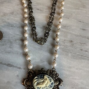 Mermaid Blue Cameos in Vintage Victorian Style Settings, Faux Pearls ...