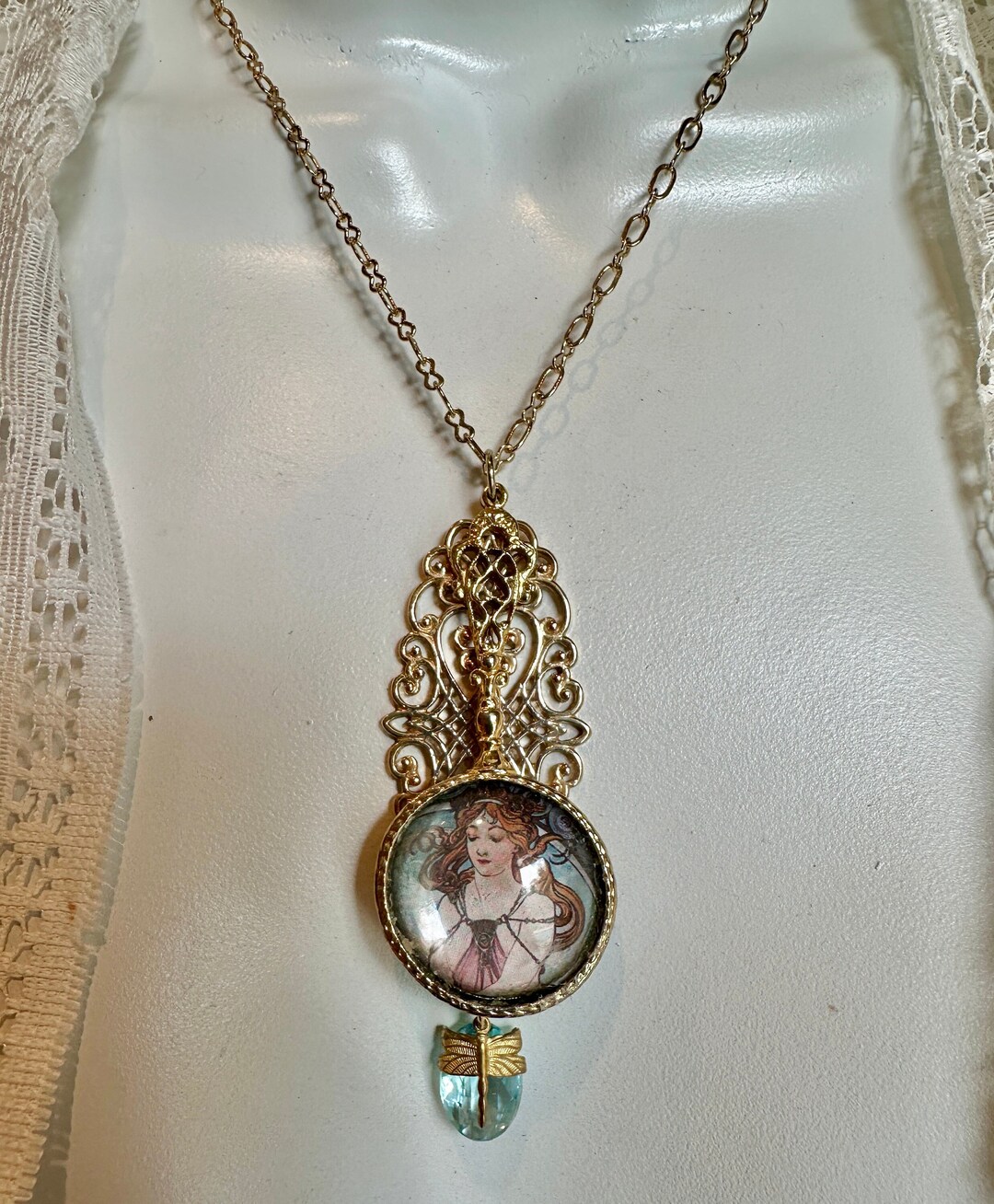 Art Nouveau Style "magnifying Glass," Blue Mucha Lady Bohemian Goddess ...