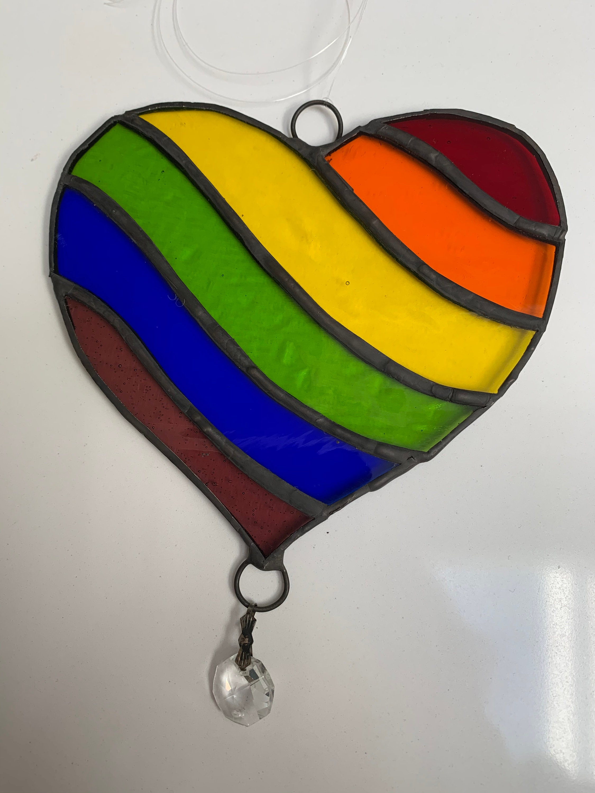 Stained Glass Rainbow Heart With Drop - Etsy