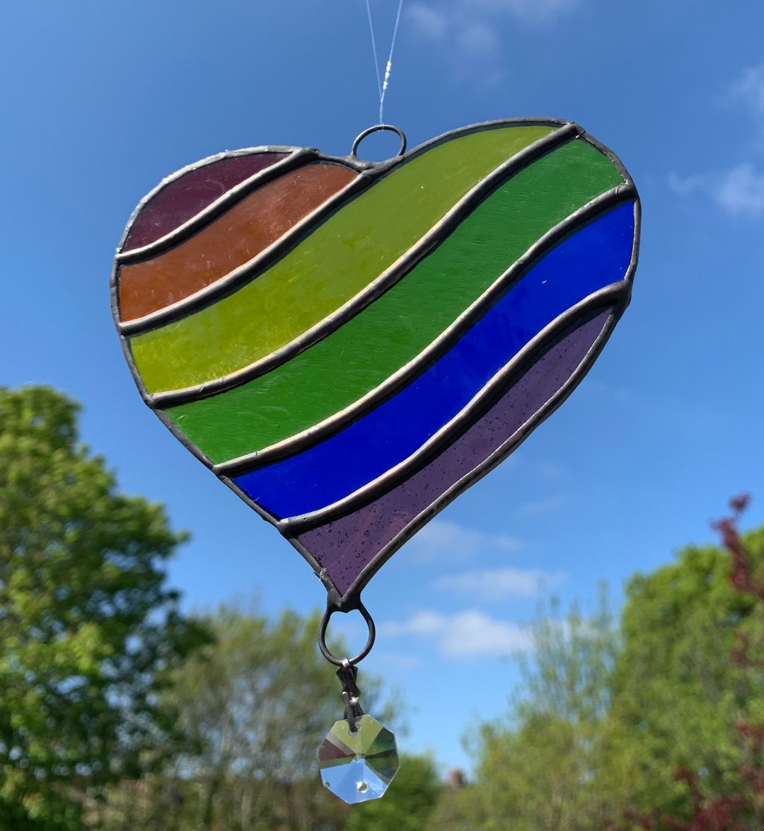 Stained Glass Rainbow Heart With Drop - Etsy