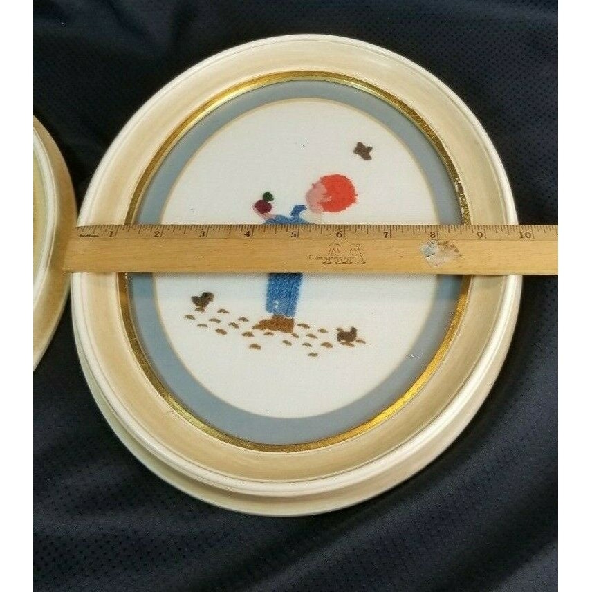 Vintage Holly Hobbie & Robbie Hand Embroidered Crewel Oval Frames Pair ...