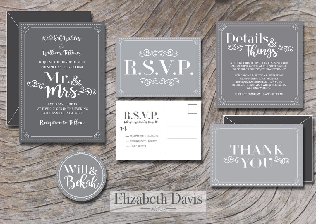 Industrial Wedding Invitation Printable Set Modern Neutral - Etsy