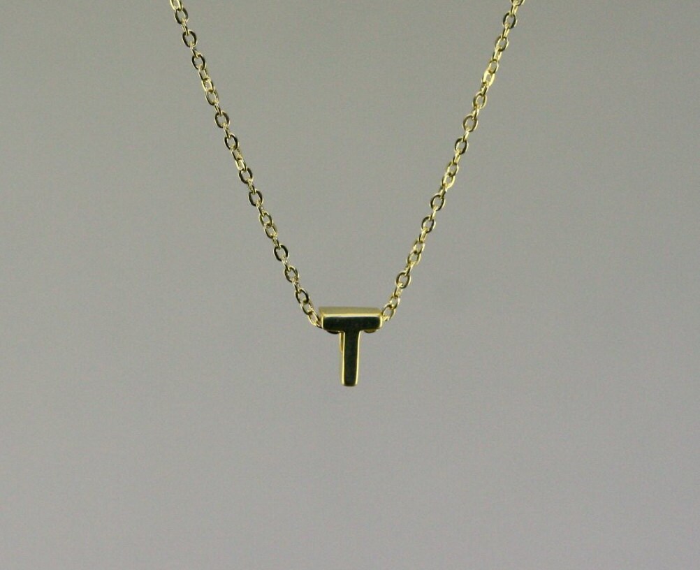 Solid Gold Letter Necklace Solid Gold Alphabet Necklace Gold | Etsy
