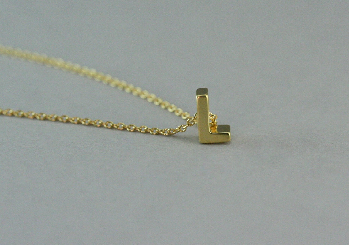 Solid Gold Letter Necklace Solid Gold Alphabet Necklace Gold | Etsy