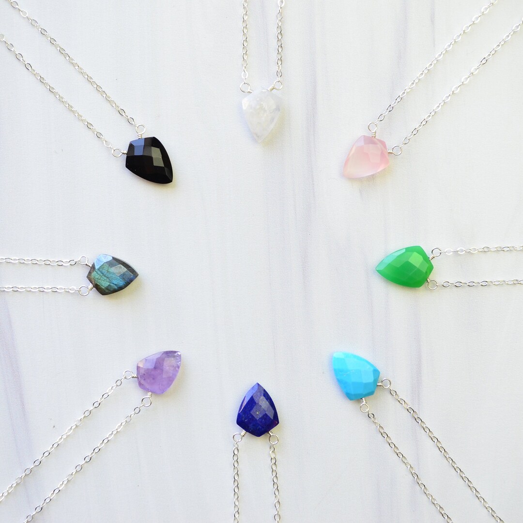 Gemstone Shield Necklace in Sterling Silver Adjustable Length Choose ...