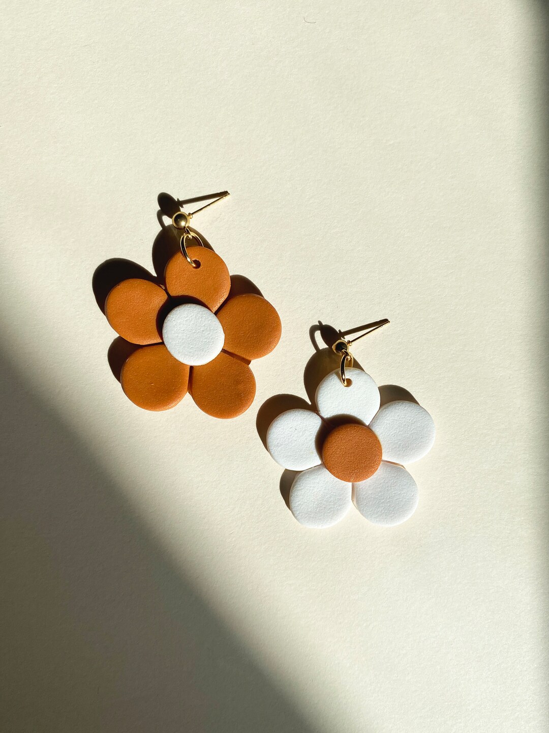 Pendientes Handmade Flor Asimétrica/ Pendientes De Arcilla Polimérica Y ...