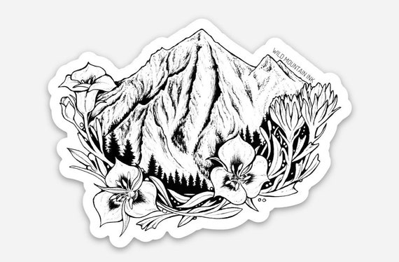 Mountain Drawing With Flowers Lilly and Paintbrush Montana | Etsy