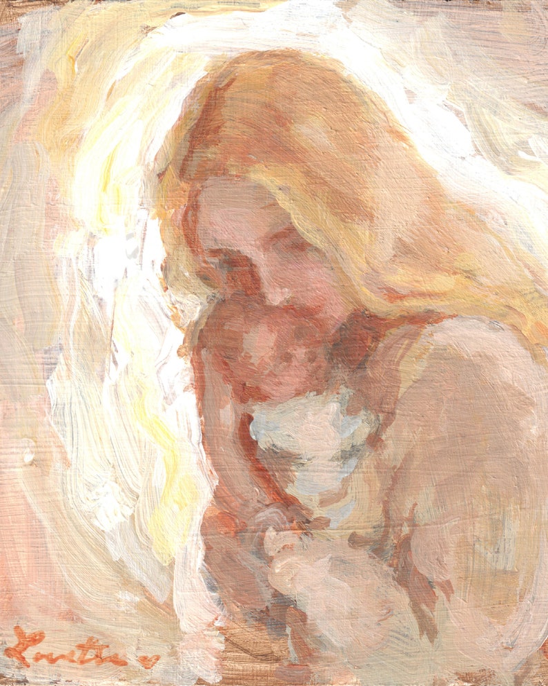 Blonde Mother Snuggling a Baby Fine Art Print of Original Oil - Etsy