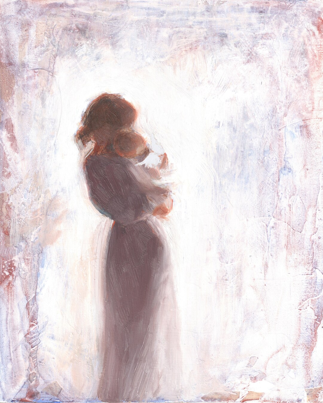 Mother With Bun and Baby With Wings Fine Art Print of Original Oil ...