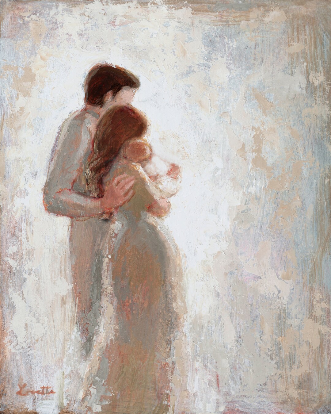 Mother and Father and Baby (no Wings) With Brown Hair Fine Art Print ...