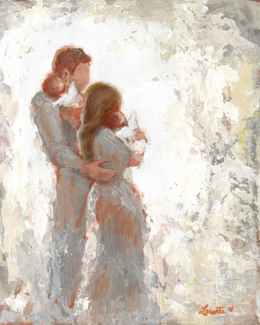 Brunette Mother Father and Two Angel Babies with Wings - Etsy