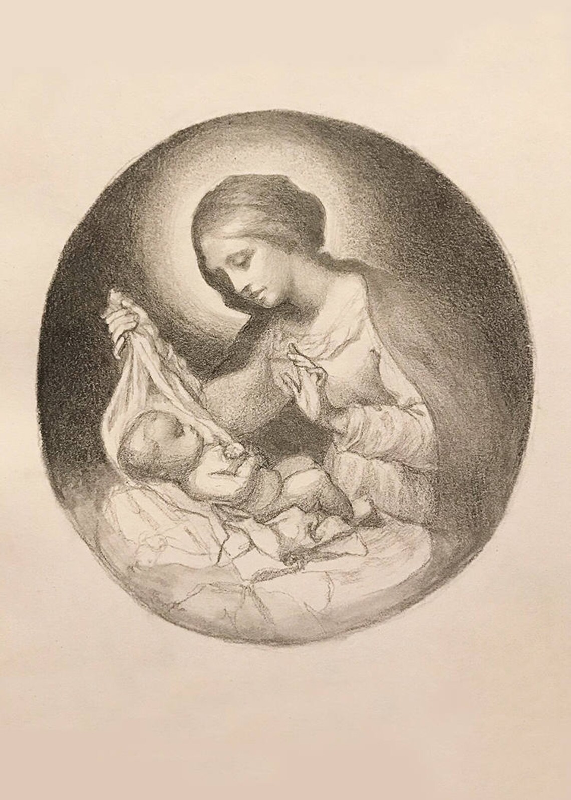 Mary and Baby Jesus Drawing Print - Etsy