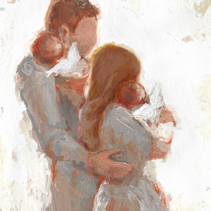 Brunette Mother, Father, and Two Angel Babies (with Wings) Fine Art ...