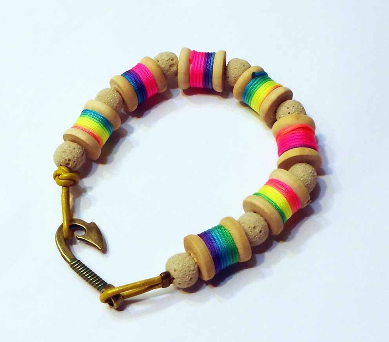 Authentic Hand Made Bracelet With Spools Rainbow Color Thread and White ...