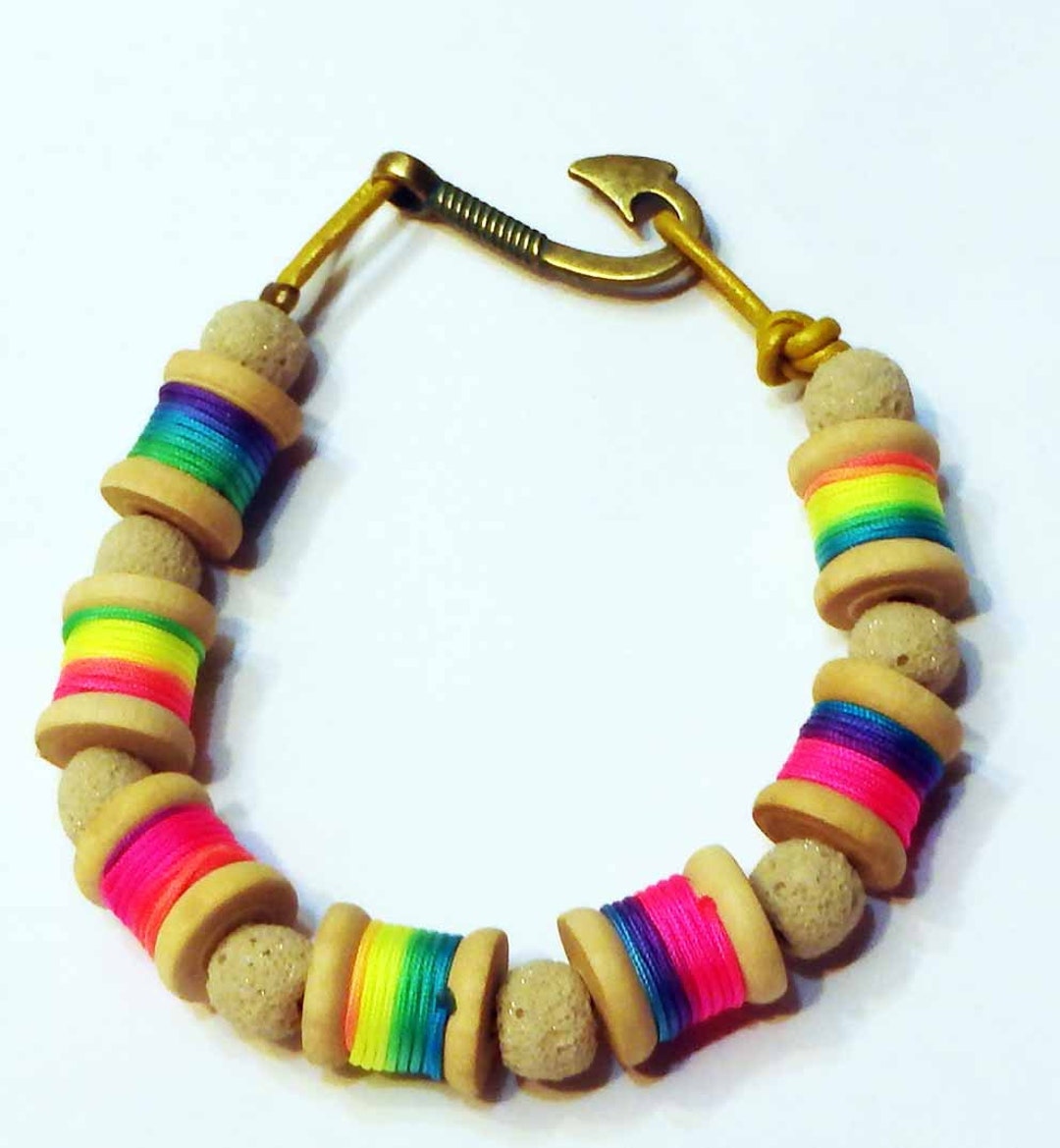 Authentic Hand Made Bracelet With Spools Rainbow Color Thread and White ...