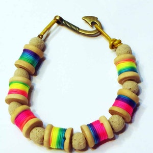Authentic Hand Made Bracelet With Spools Rainbow Color Thread and White ...