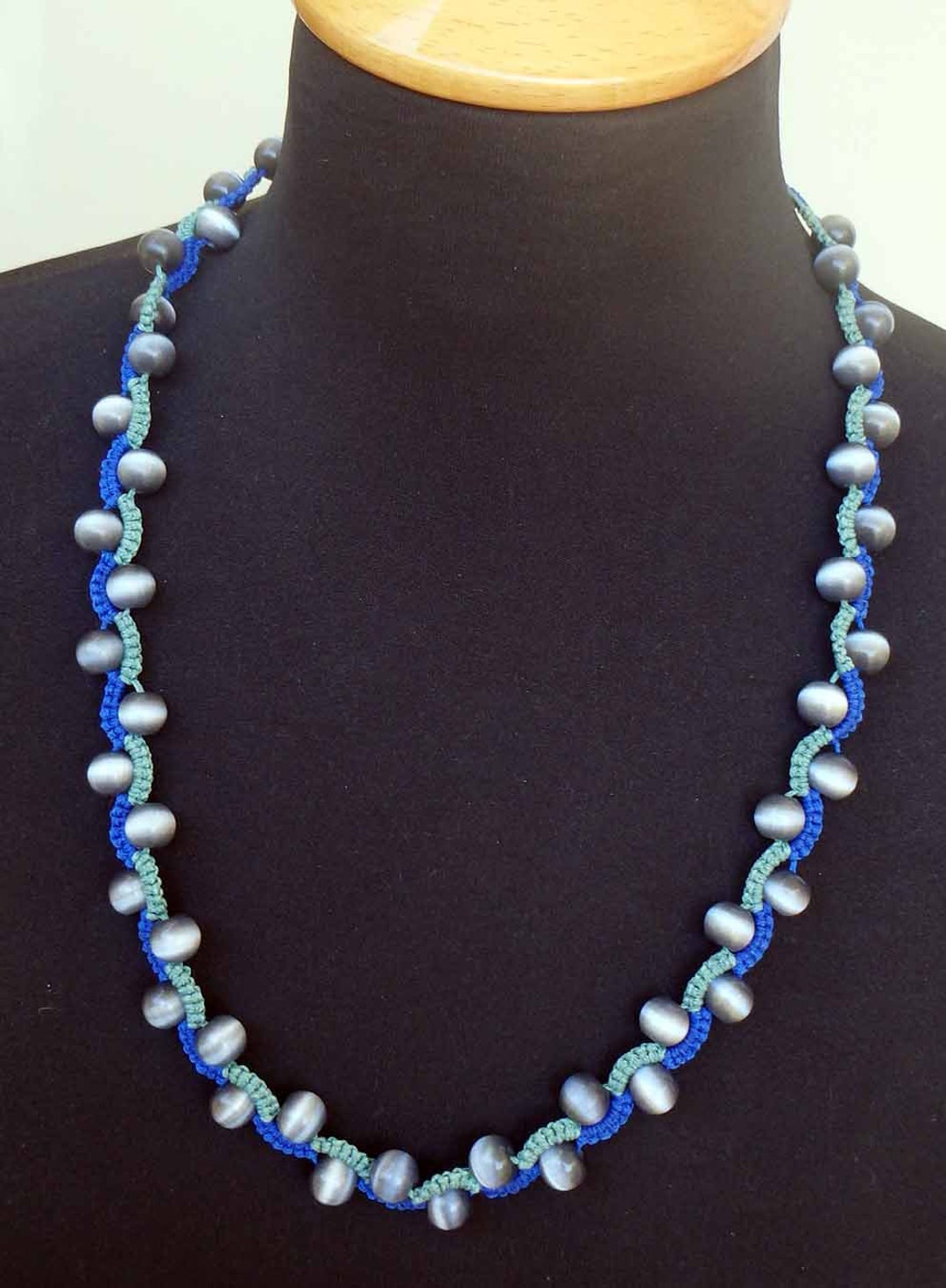 Snake Macrame necklace With Cat's Eye Round Stones 62.5 Cm / 24.6 In ...