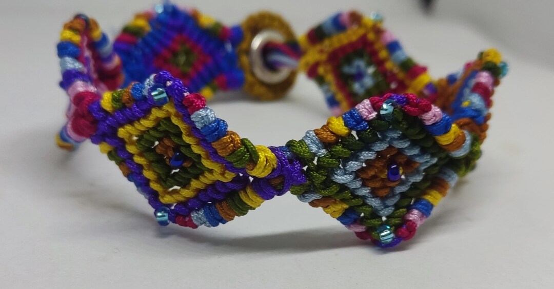 Indian Wave Zig Zag Macrame Bracelet Handmade Rainbow Colour in Diamond ...
