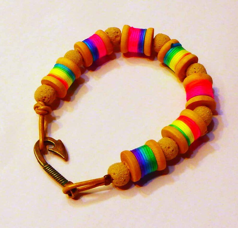 Authentic Hand Made Bracelet With Spools Rainbow Color Thread and White ...