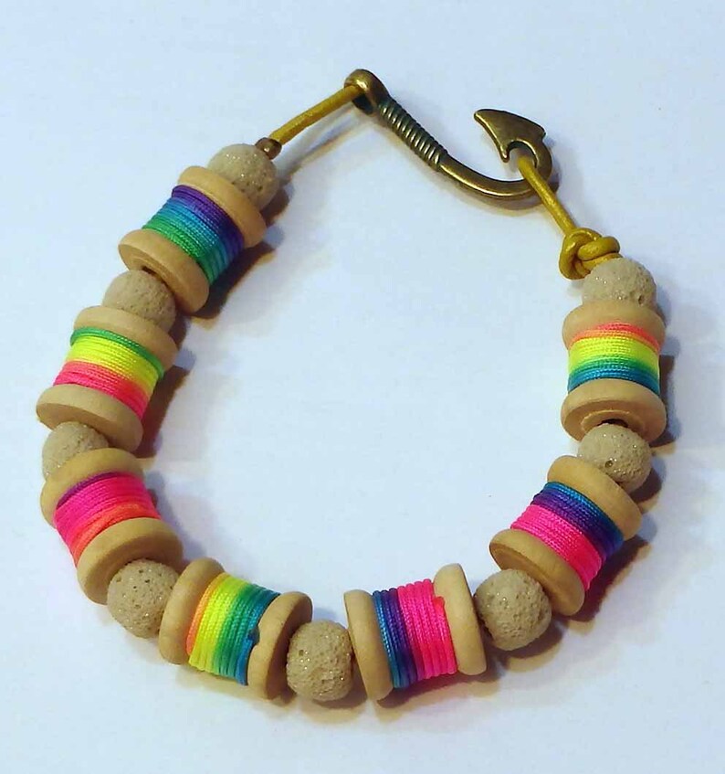 Authentic Hand Made Bracelet With Spools Rainbow Color Thread and White ...