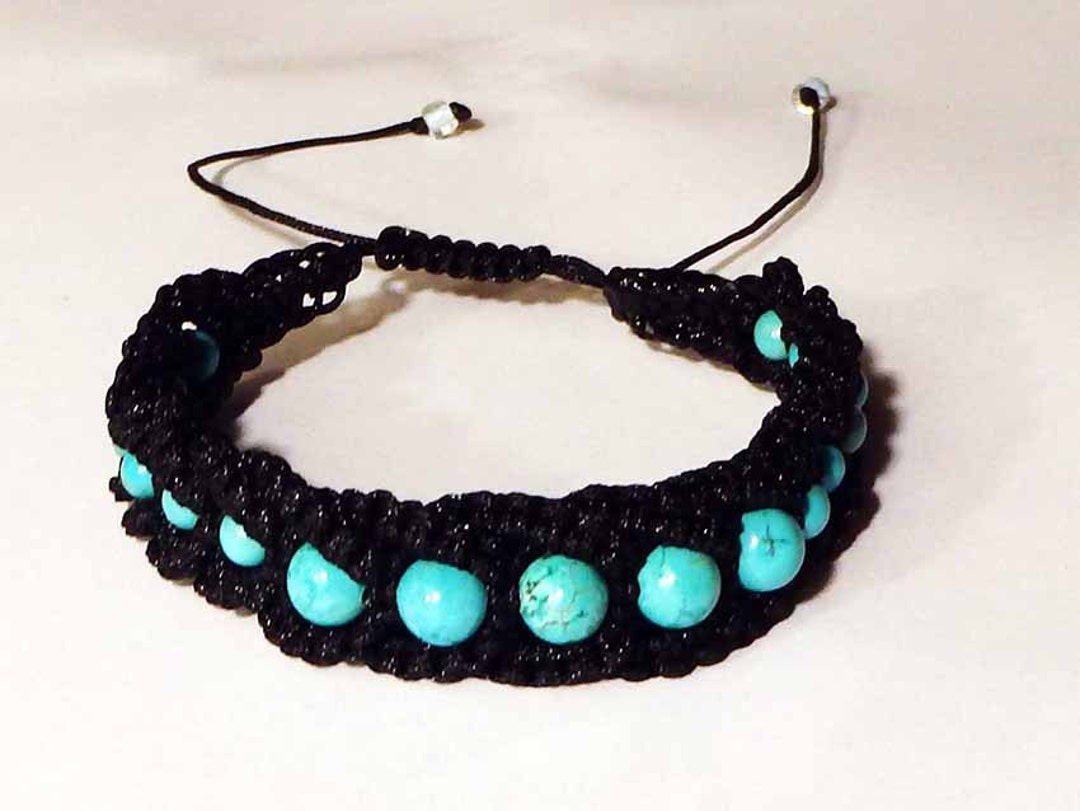 Intertwining Herringbone Macrame Bracelet With Turquoise Haolite Semi Precious Stones - Etsy