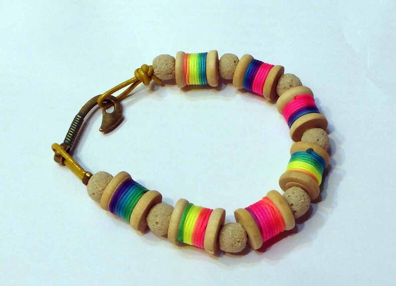 Authentic Hand Made Bracelet With Spools Rainbow Color Thread and White ...
