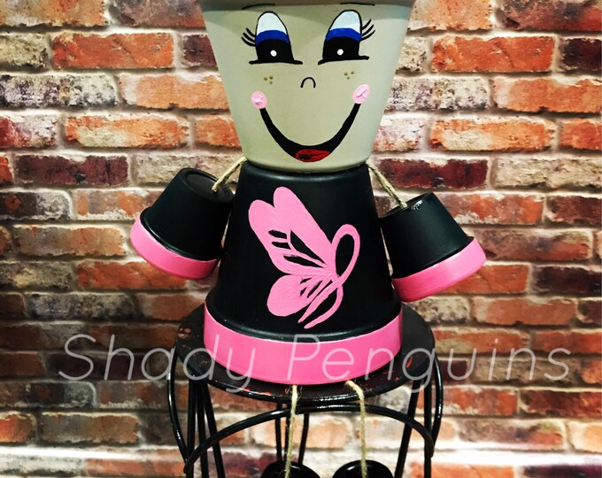 12" Breast Cancer Awareness Butterfly Flower Pot Girl /clay Pot People ...
