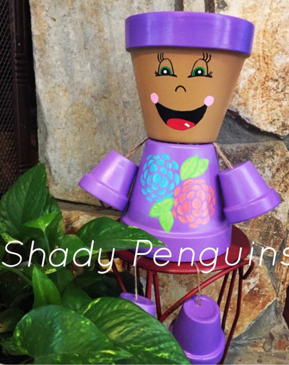 Purple Flower Power Flower Pot Girl/ flower pot/ indoor decor/ | Etsy