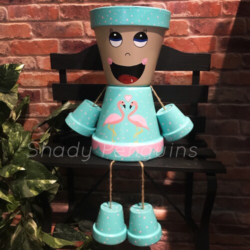 12 Purple Flower Pot Girl With Flowers /clay Pot People - Etsy