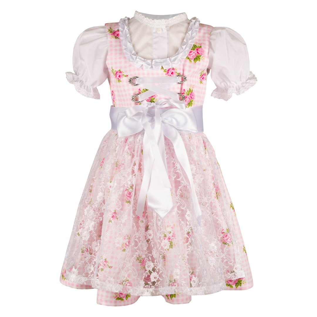Festive Baby Dirndl Made of Cotton With a Floral Pattern in Pink-white ...