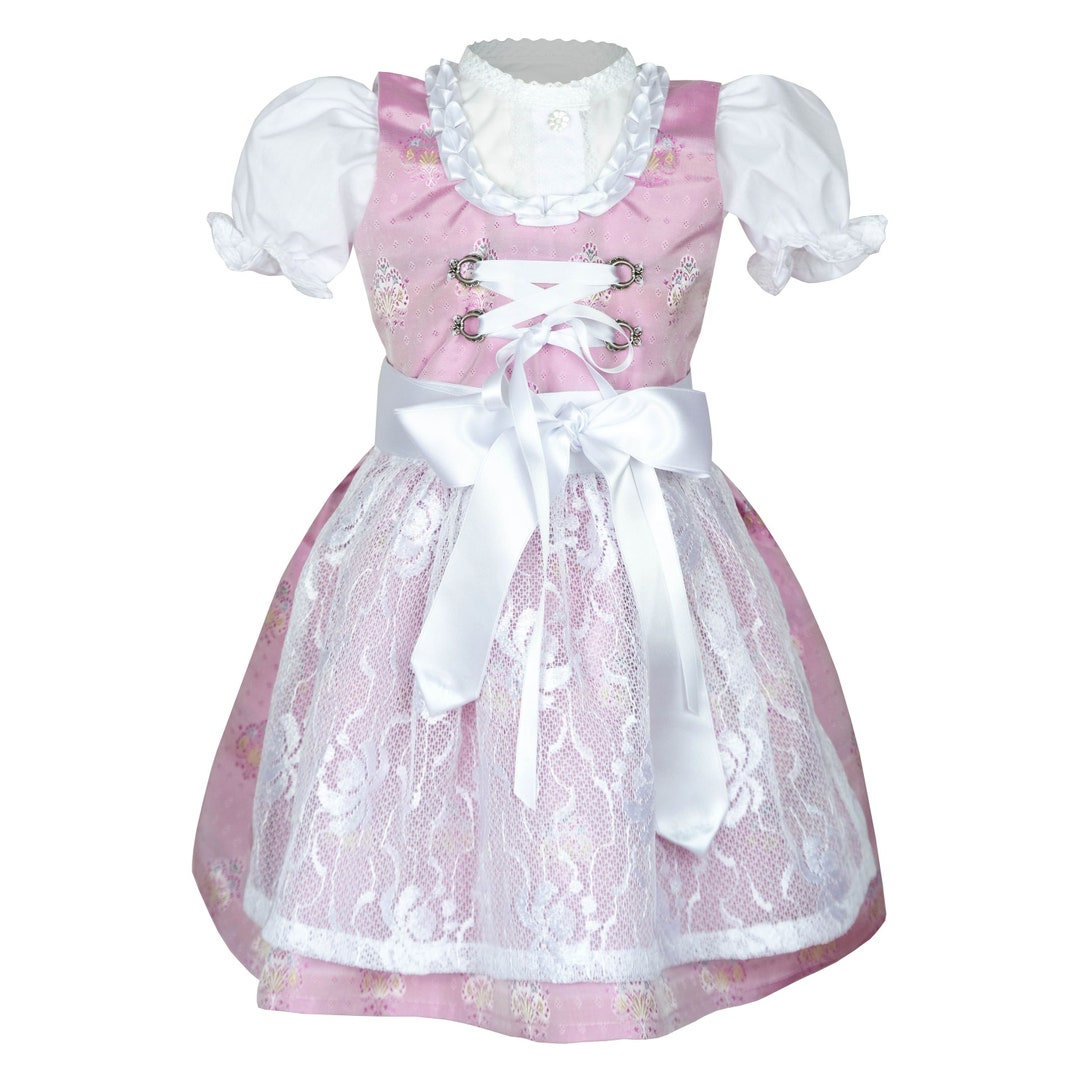 Festliches Baby Dirndl Aus Kunstseide in Rosa Mit Spitze Für Die Taufe ...