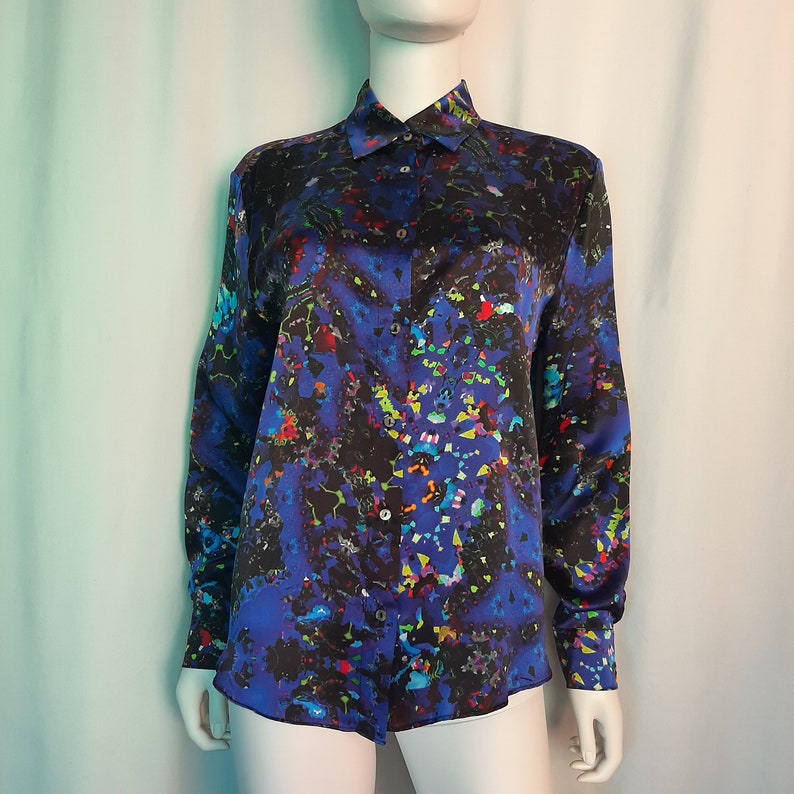 Dark Blue Mulberry Silk Shirt in Satin 16mm - Etsy