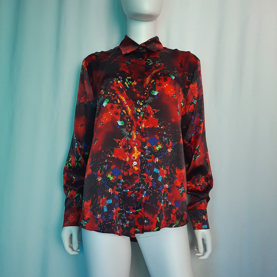 Dark Red Mulberry Silk Shirt in Satin 16mm - Etsy