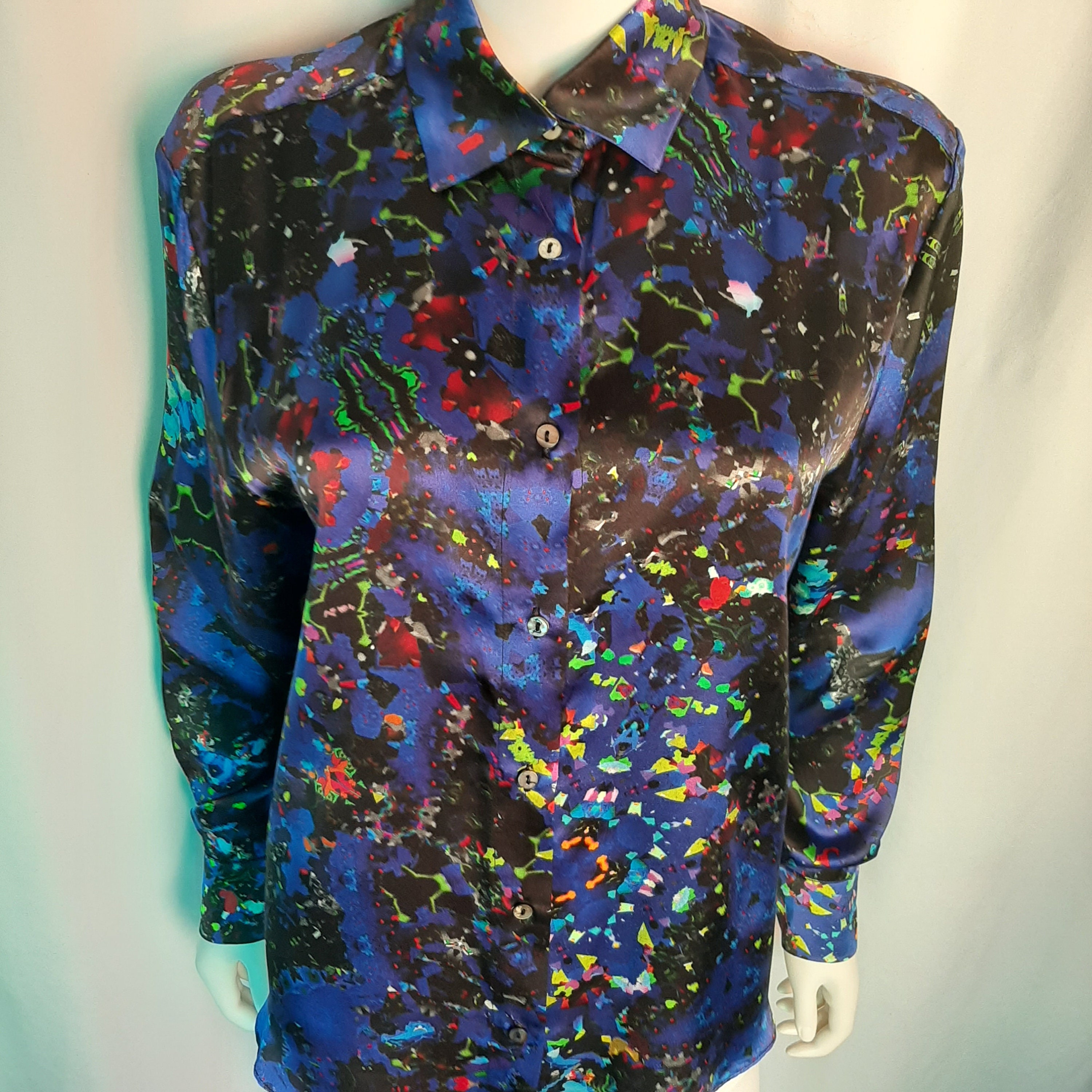 Dark Blue Mulberry Silk Shirt in Satin 16mm - Etsy